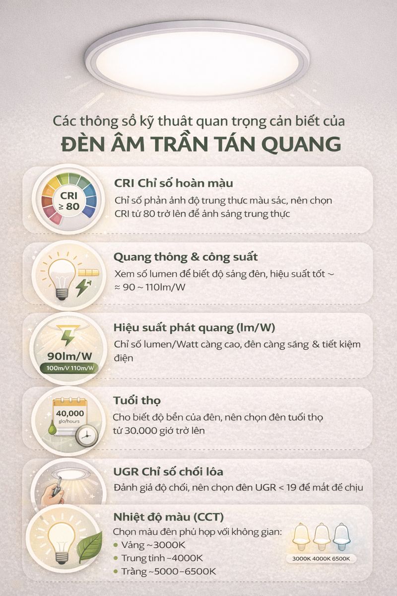 Đèn âm trần tán quang là gì? Khi nào dùng để không bị chói?